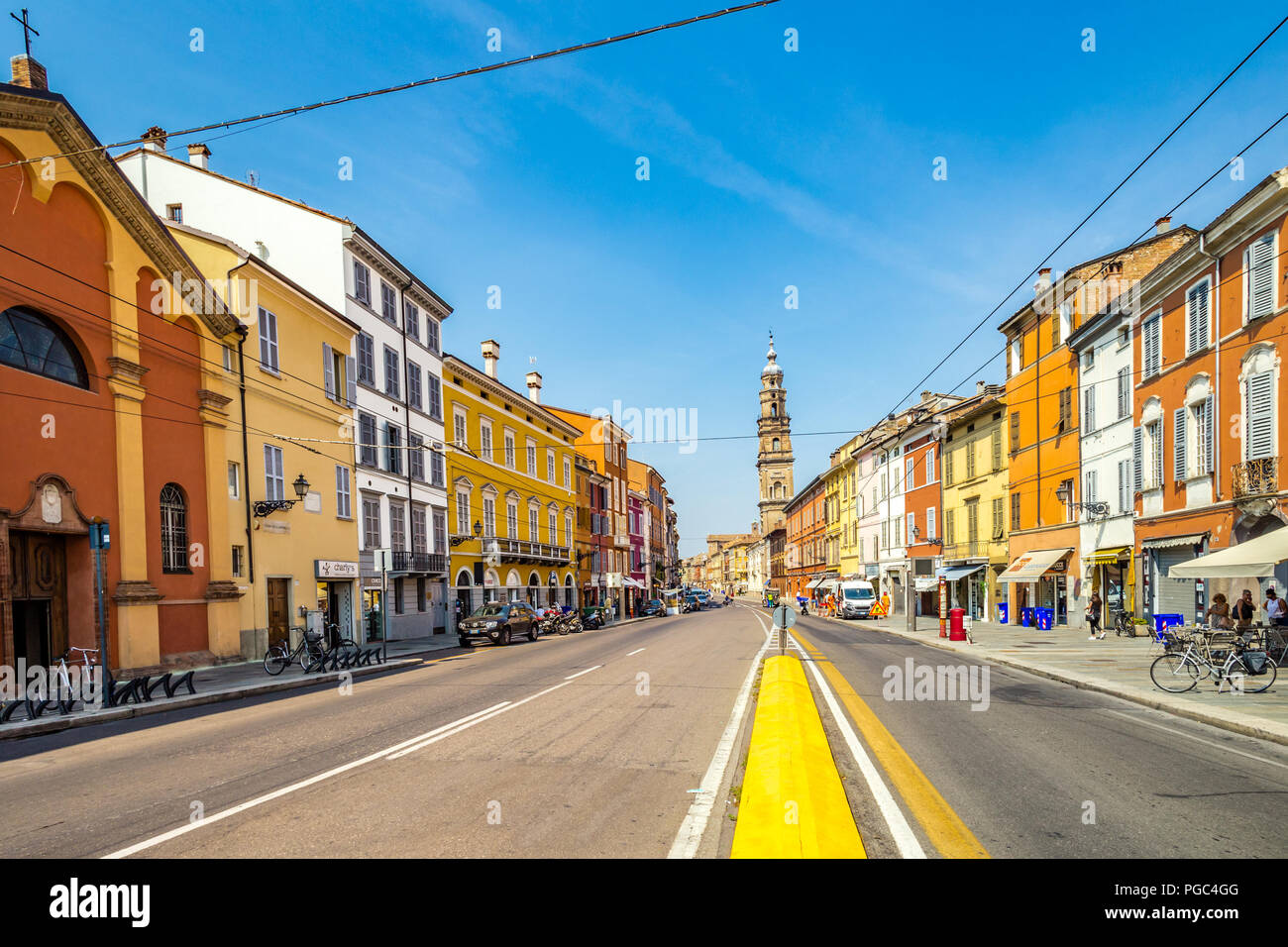 PARMA, ITALY – AUGUST 23, 2018: Tourists are walking and enjoying the ...