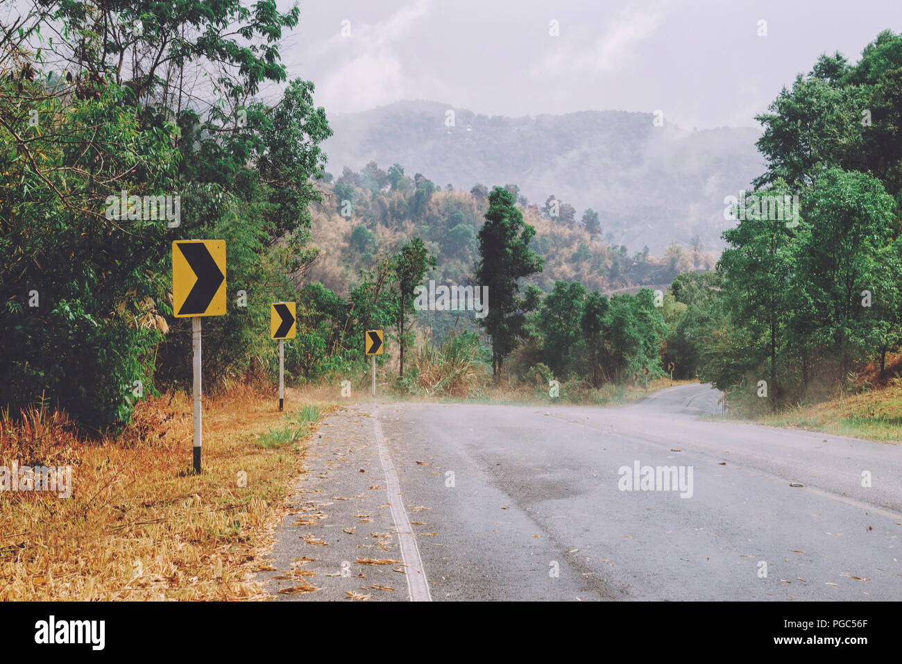 High altitude snaking road; countryside of northern Thailand Area ...