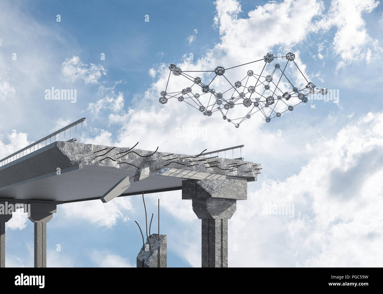 Damaged stone bridge as idea for problem and social connection c Stock ...