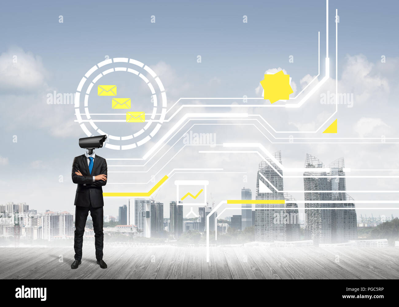 Concept of security and privacy protection with camera headed man Stock ...