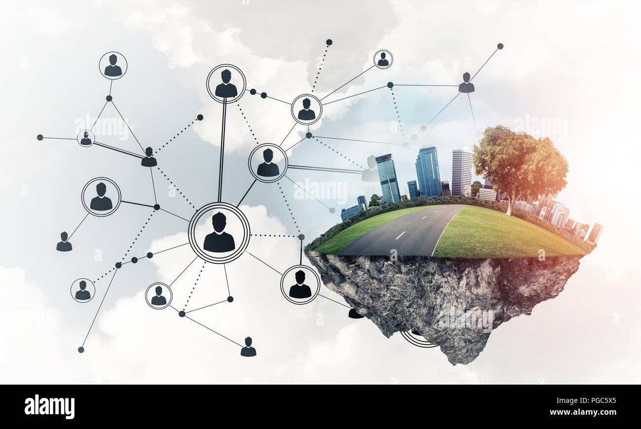 Concept of modern networking technologies and eco green construc Stock ...