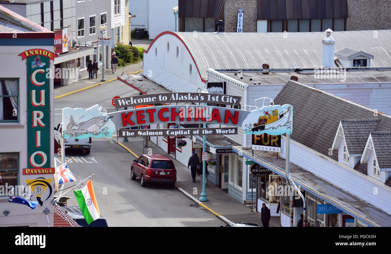 View of Ketchikan harbor Alaska, known as the world's Salmon capital ...