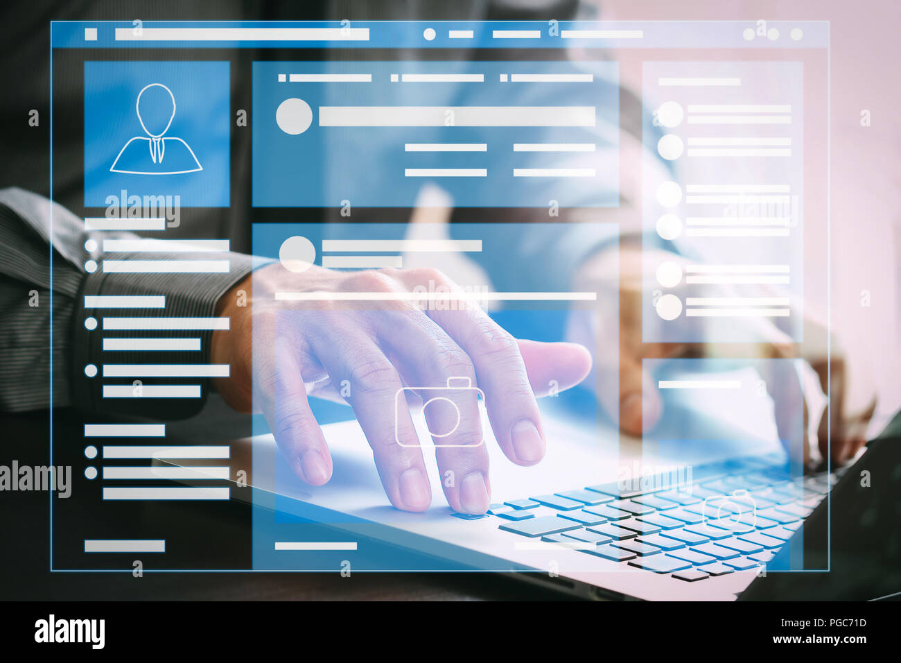 Web page browser of Social media Page VR Interface on the laptop ...