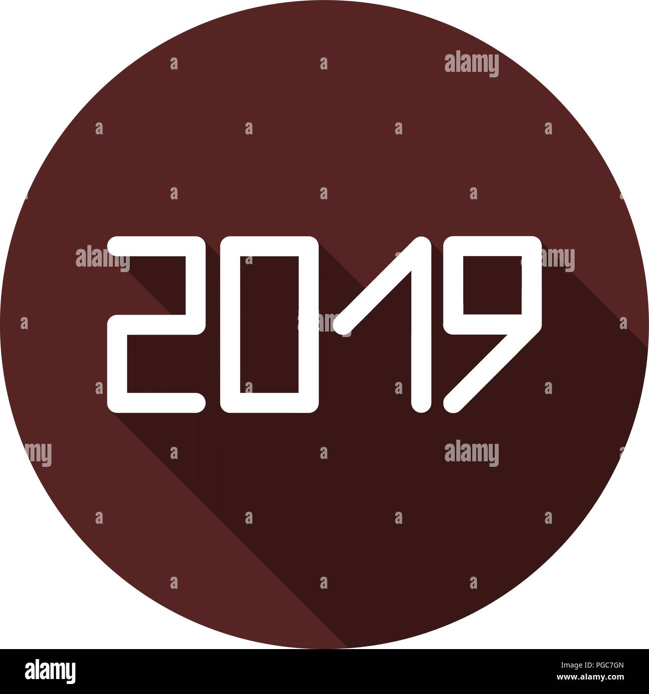 White flat numbers with long shadows. The icon with the 2019 year Stock ...