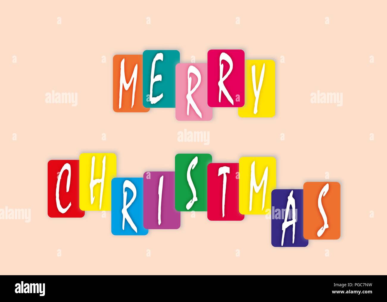 Merry Christmas greetings on rectangular shapes of different colors ...