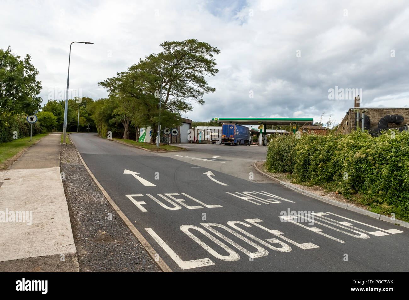 Traffic directions painted onto the road at the Severn Bridge Service ...