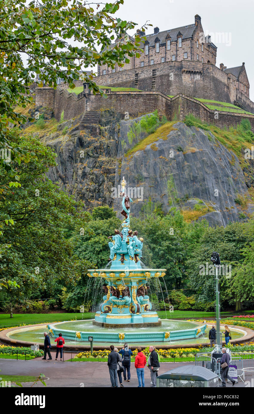EDINBURGH SCOTLAND THE RESTORED ROSS FOUNTAIN IN WEST PRINCES STREET ...