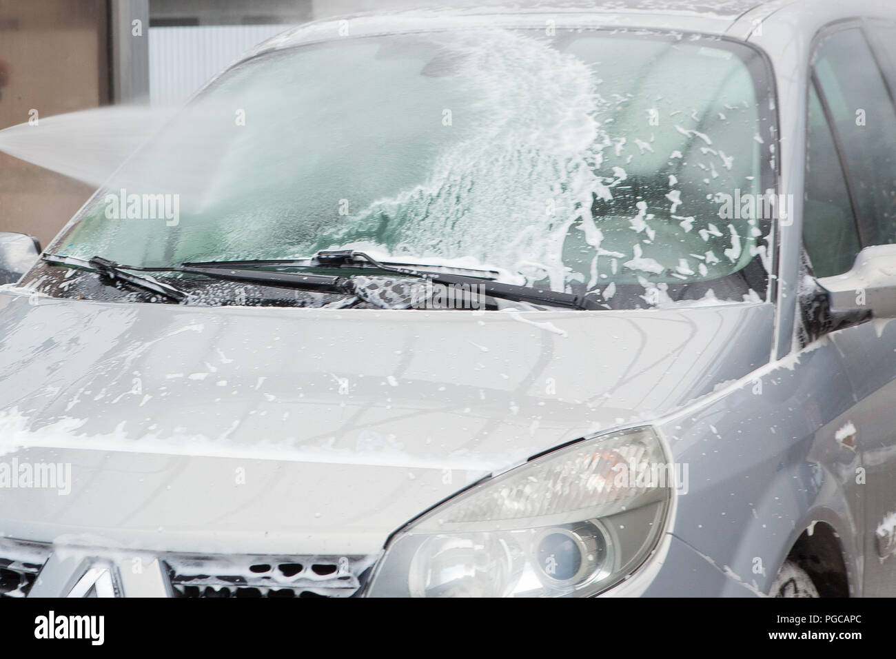 Summer Car Washing. Cleaning Car Using High Pressure Water Stock Photo ...
