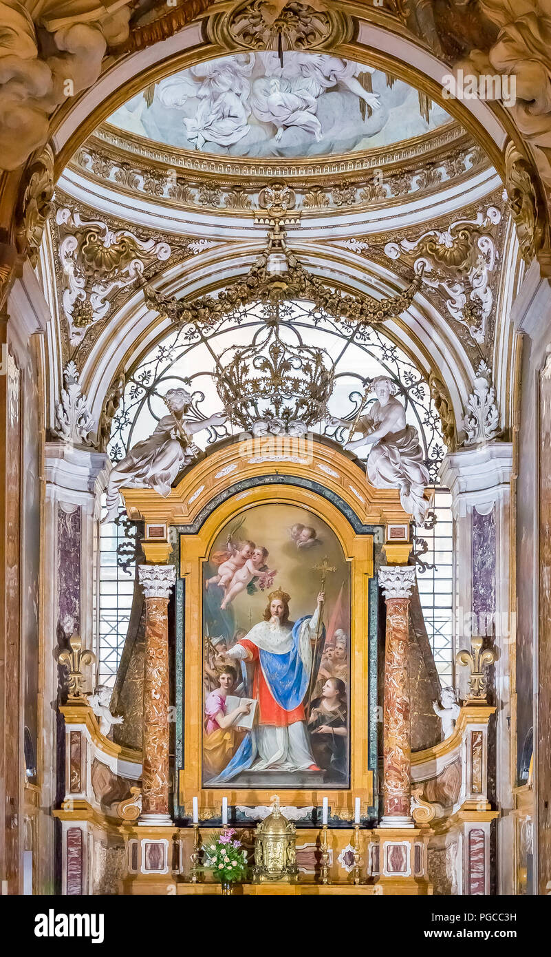 Rome, Italy - October 13, 2016: Ornate interior of baroque Church of St ...