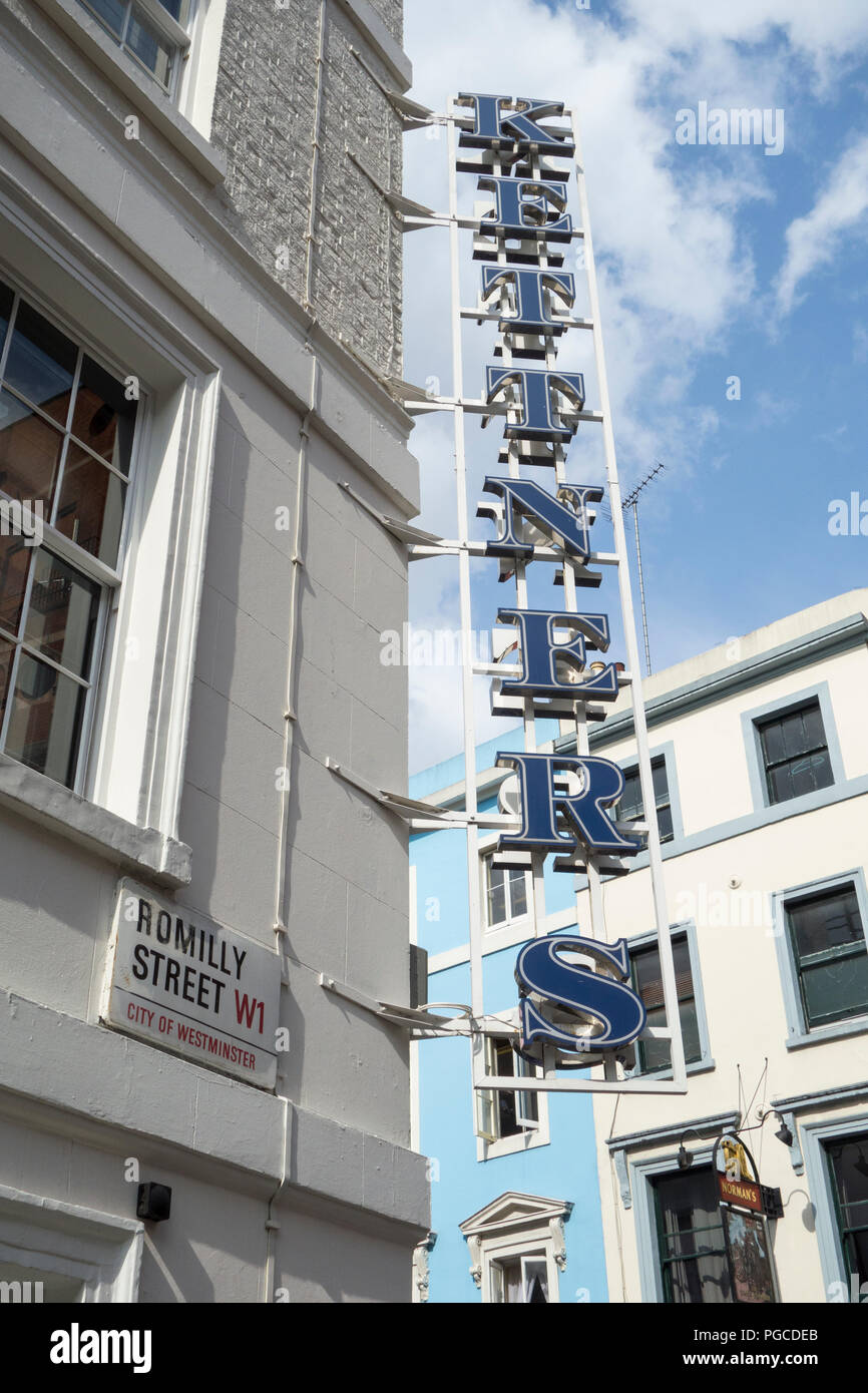 Signage over the newly reopened Kettner's Townhouse on Romilly Street ...