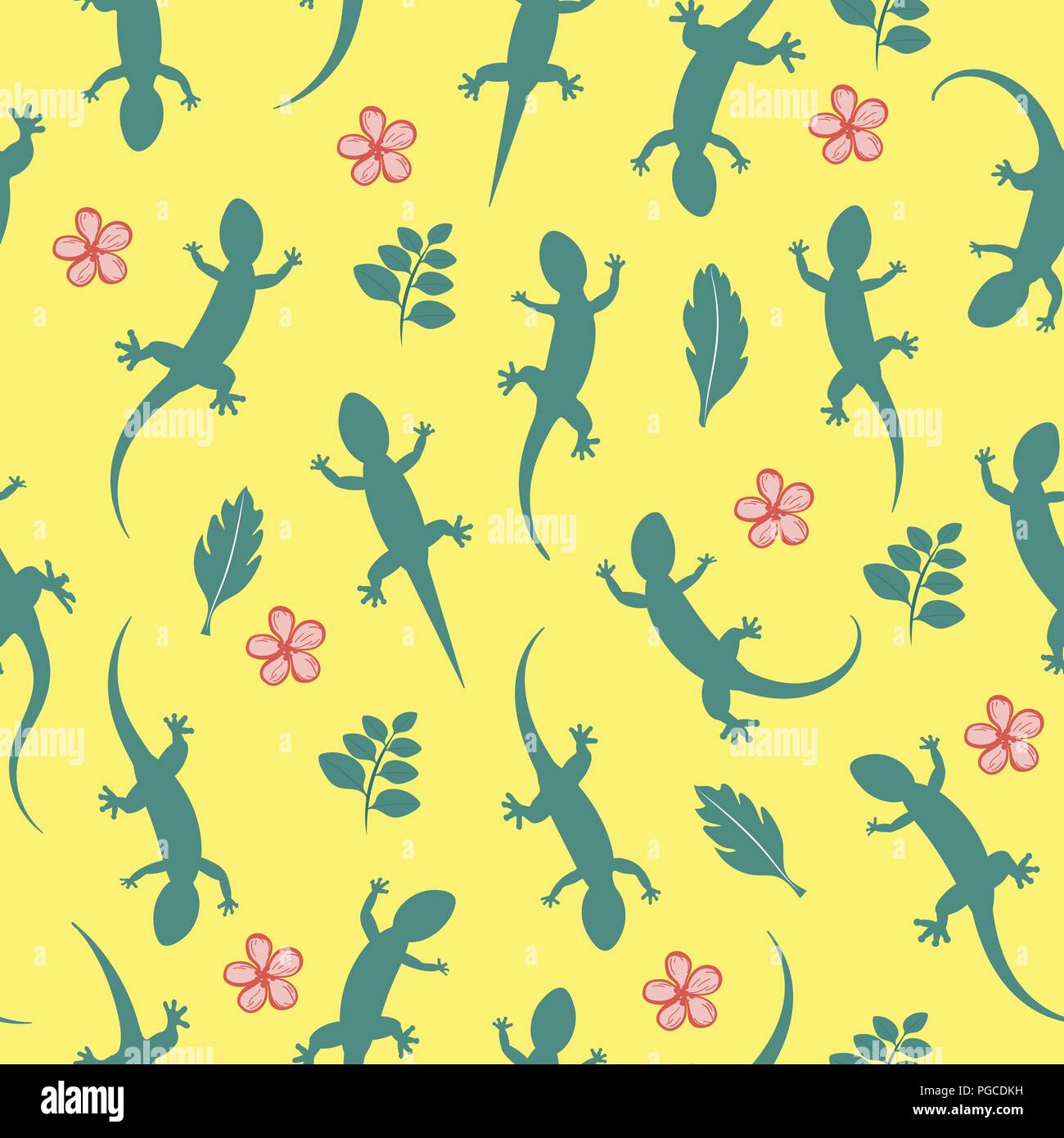 Green silhouette lizard gecko. Seamless pattern background. Vector ...