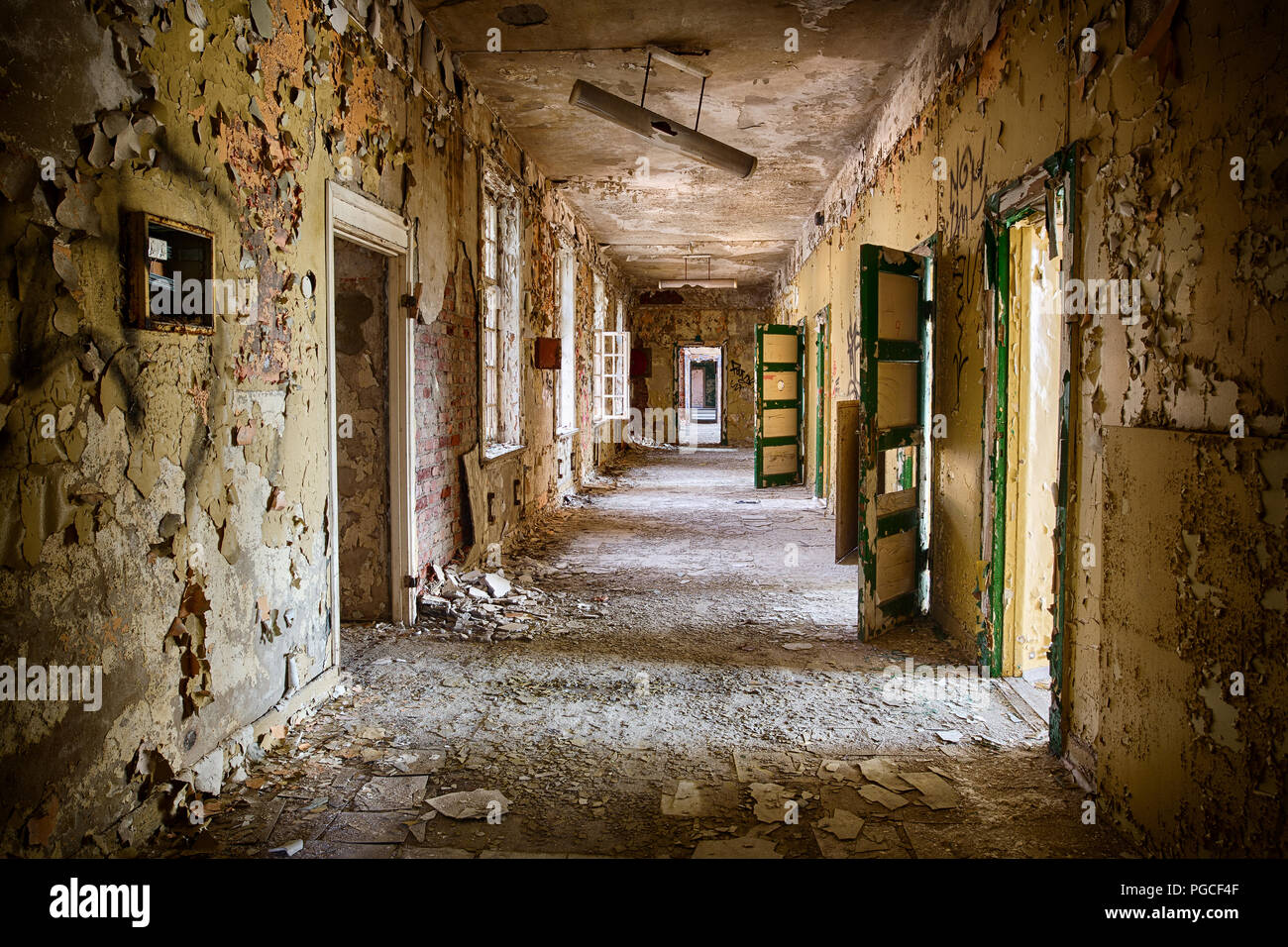 Oslo, Norway - April 10, 2016. An old and abandoned mental hospital in ...