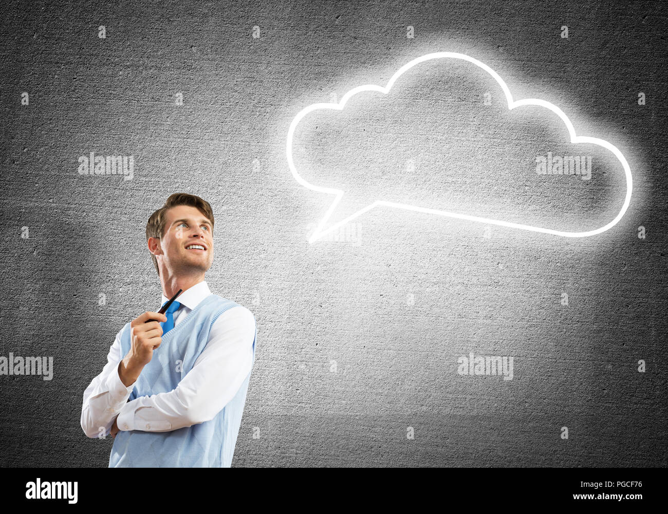 Elegant banker wearing red tie and cloud as idea concept Stock Photo ...