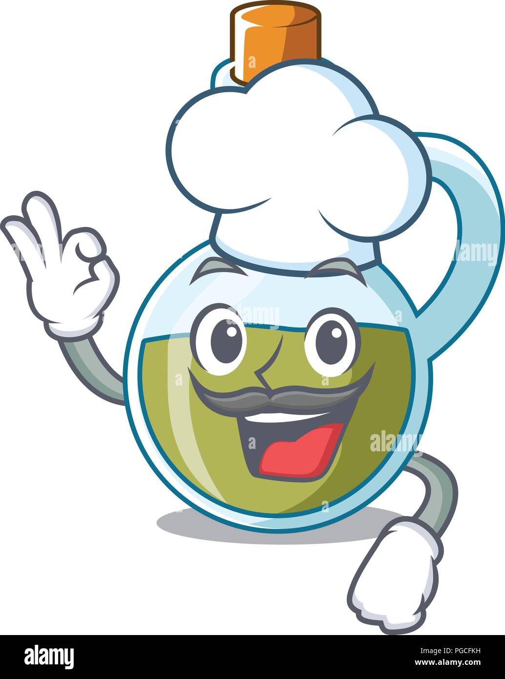 Chef glass bottle premium olive oil character vector illustration Stock ...