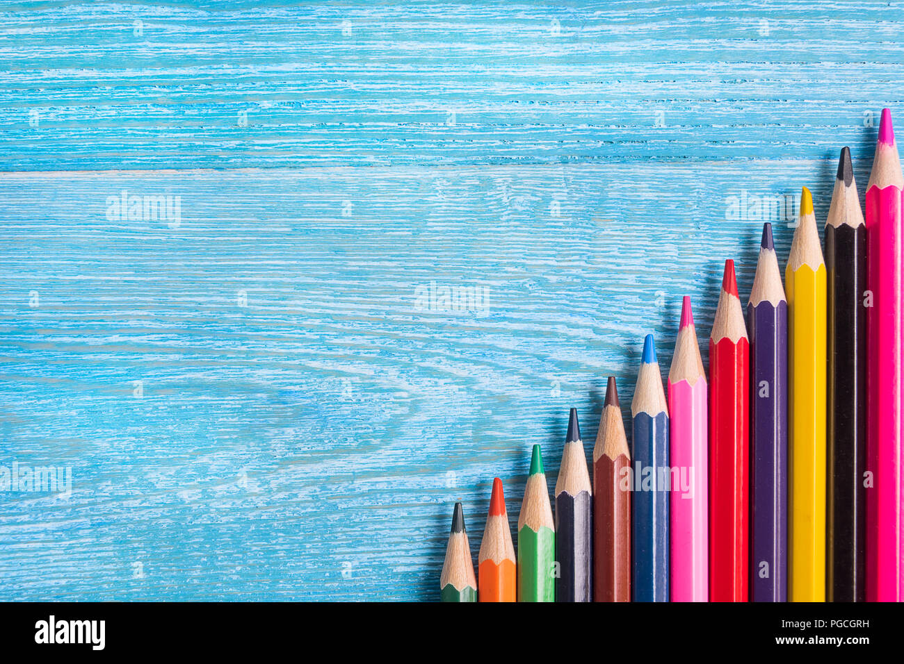 Back to school concept - pencils, rulers and wooden background Stock ...