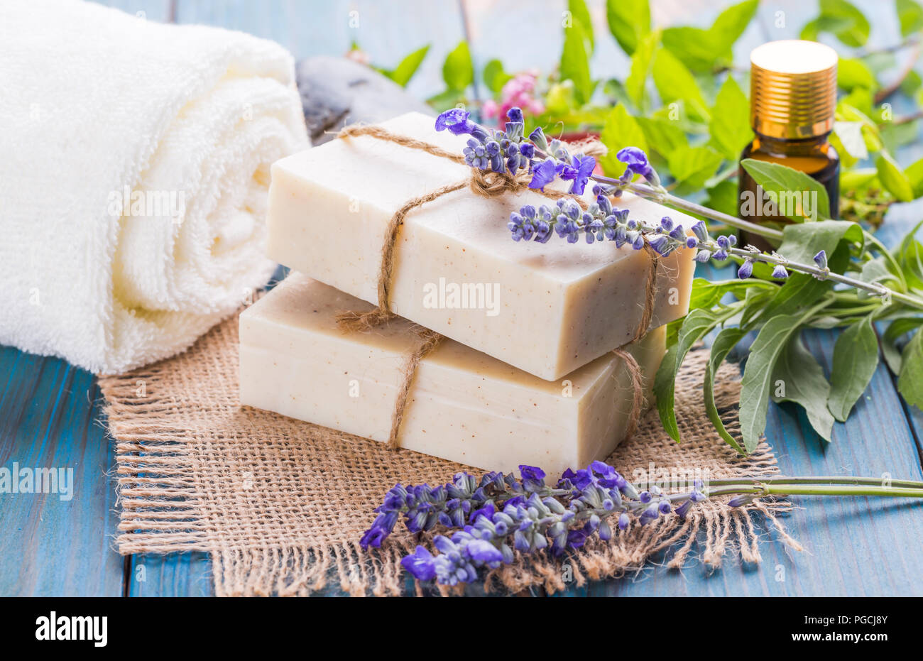 Handmade soap bars. Homemade Soap with Lavender Flowers Stock Photo - Alamy