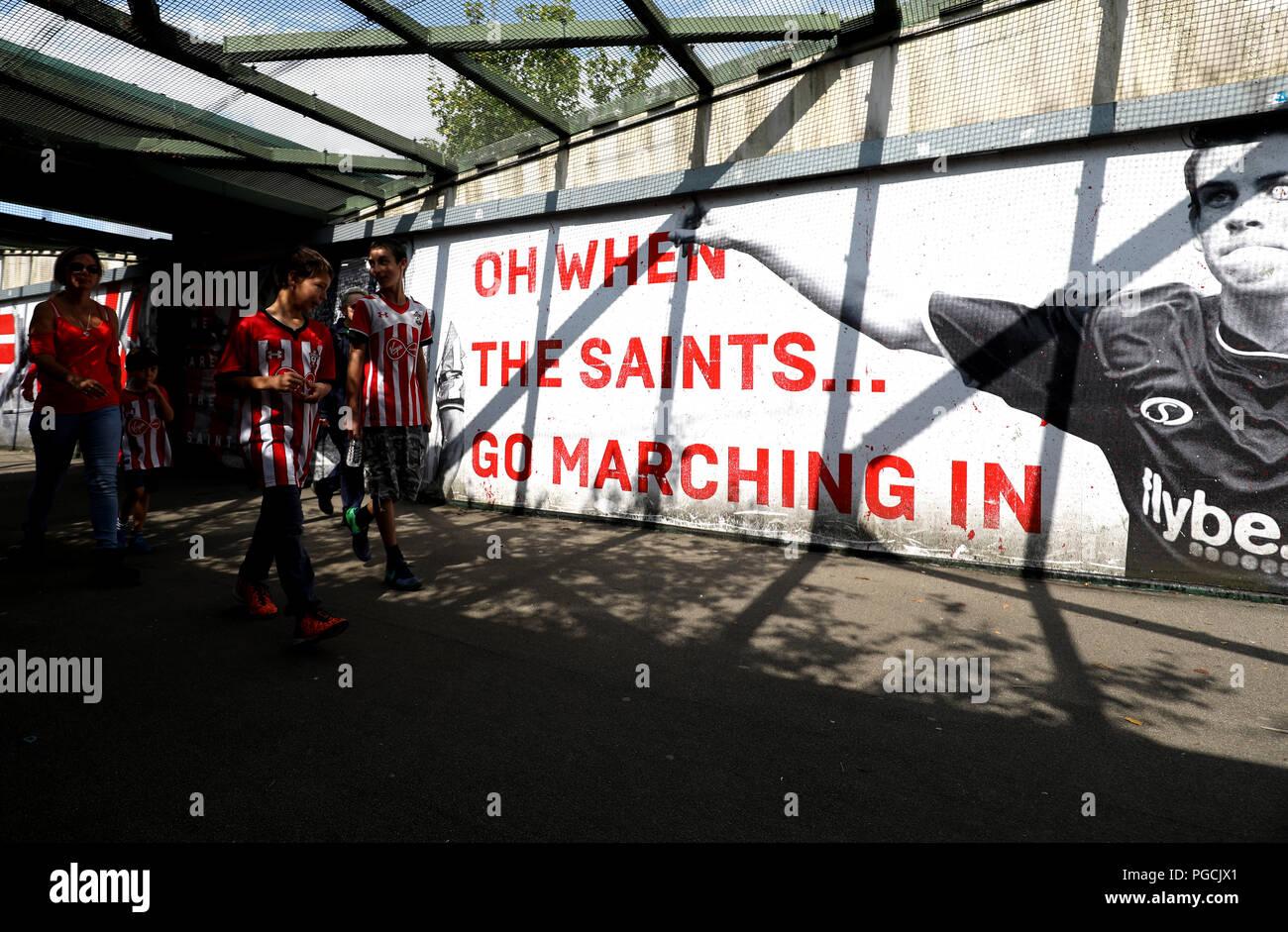 Southampton fans make their way to the stadium during the Premier ...