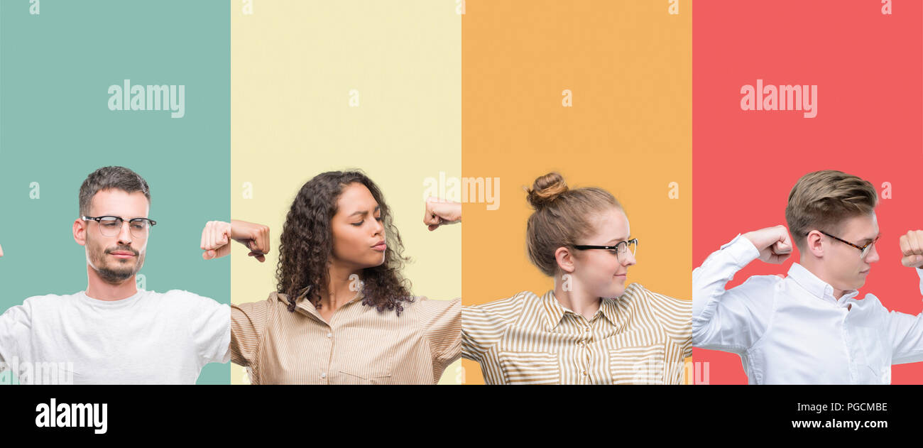 Collage of a group of people isolated over colorful background showing ...
