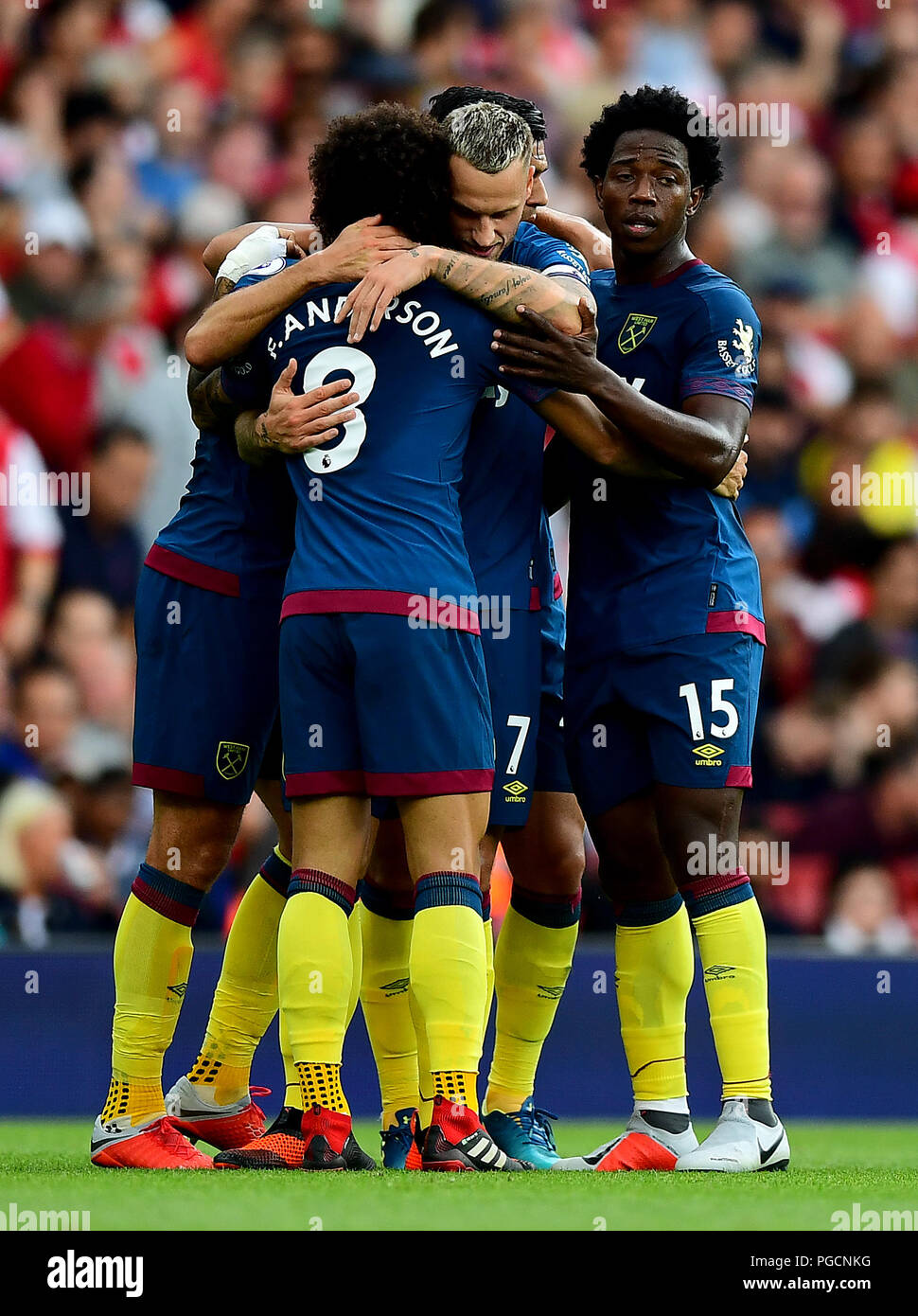 West Ham United's Marko Arnautovic (centre) celebrates scoring his side ...
