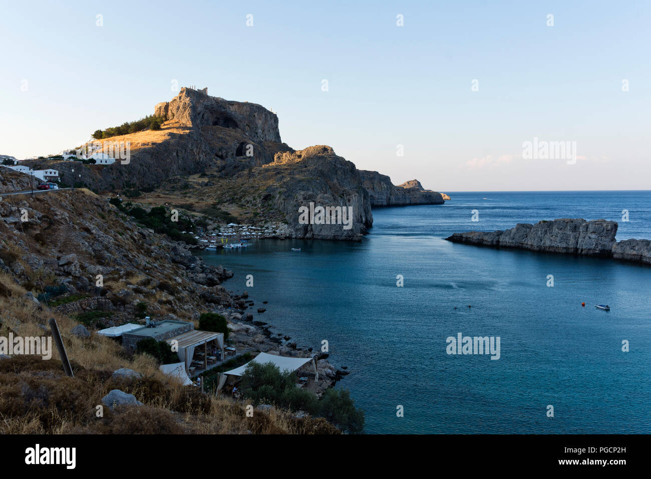 Ancient Acropolis of Lindos, on the Greek island of Rhodes Stock Photo ...