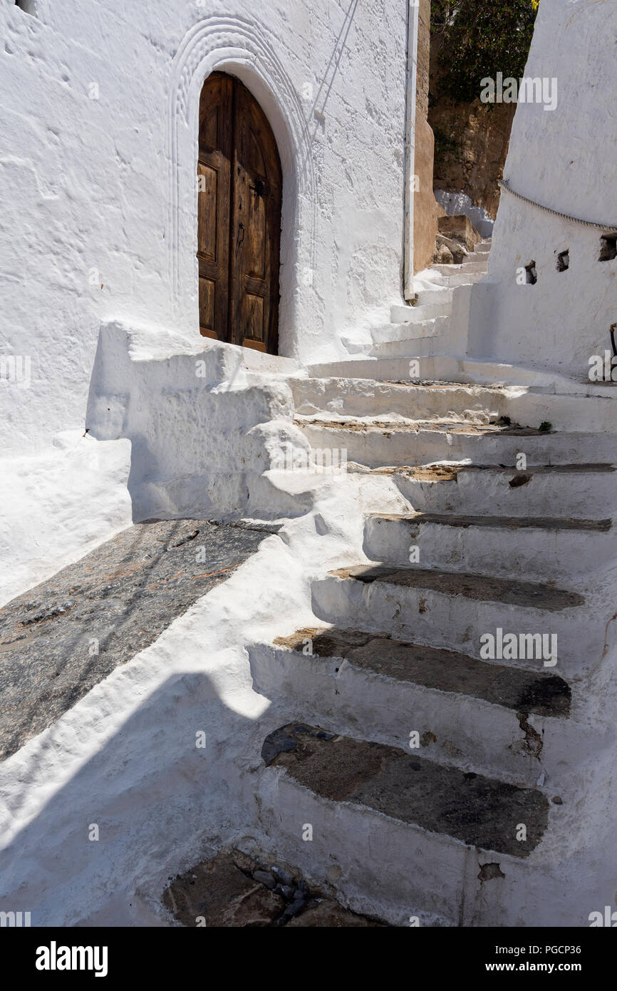 Traditional ornate doorway, Lindos on the Greek island of Rhodes Stock ...