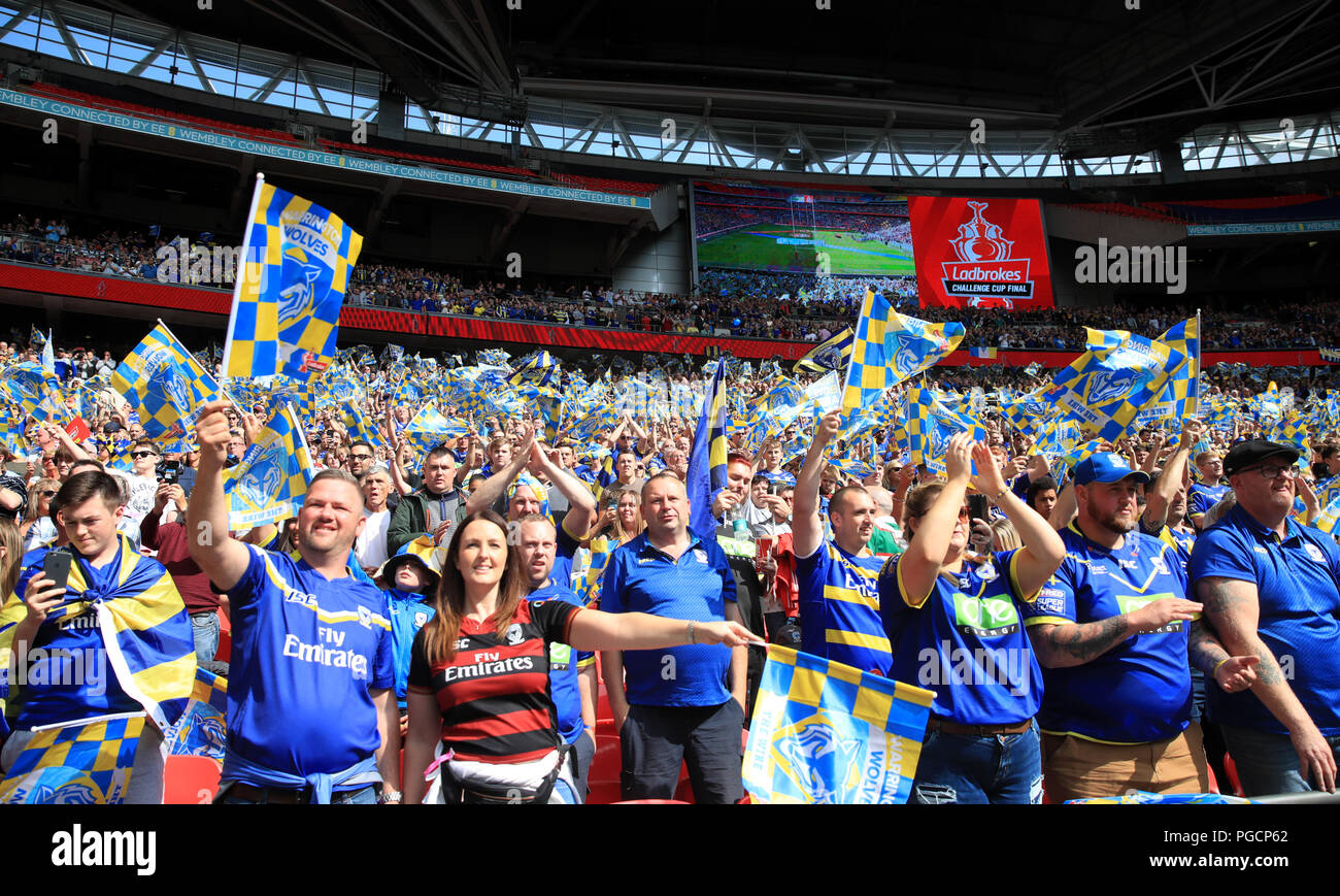 Warrington Wolves fans in the stand show their support during the ...