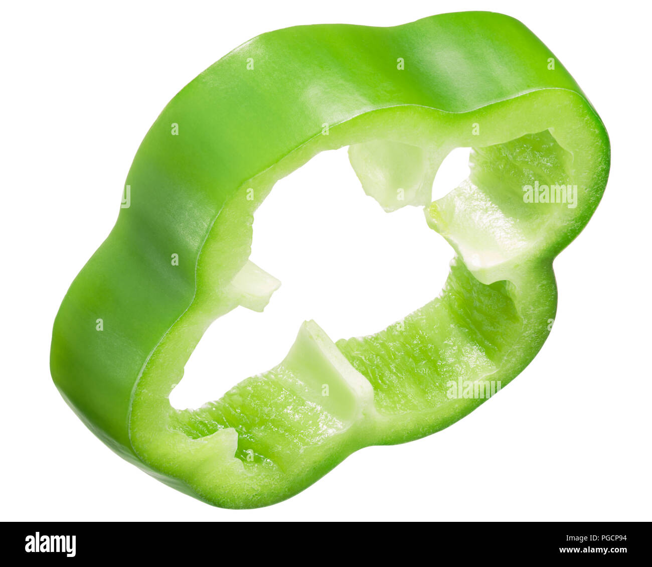 Green bell peppers slice (cross section), top angle view Stock Photo ...