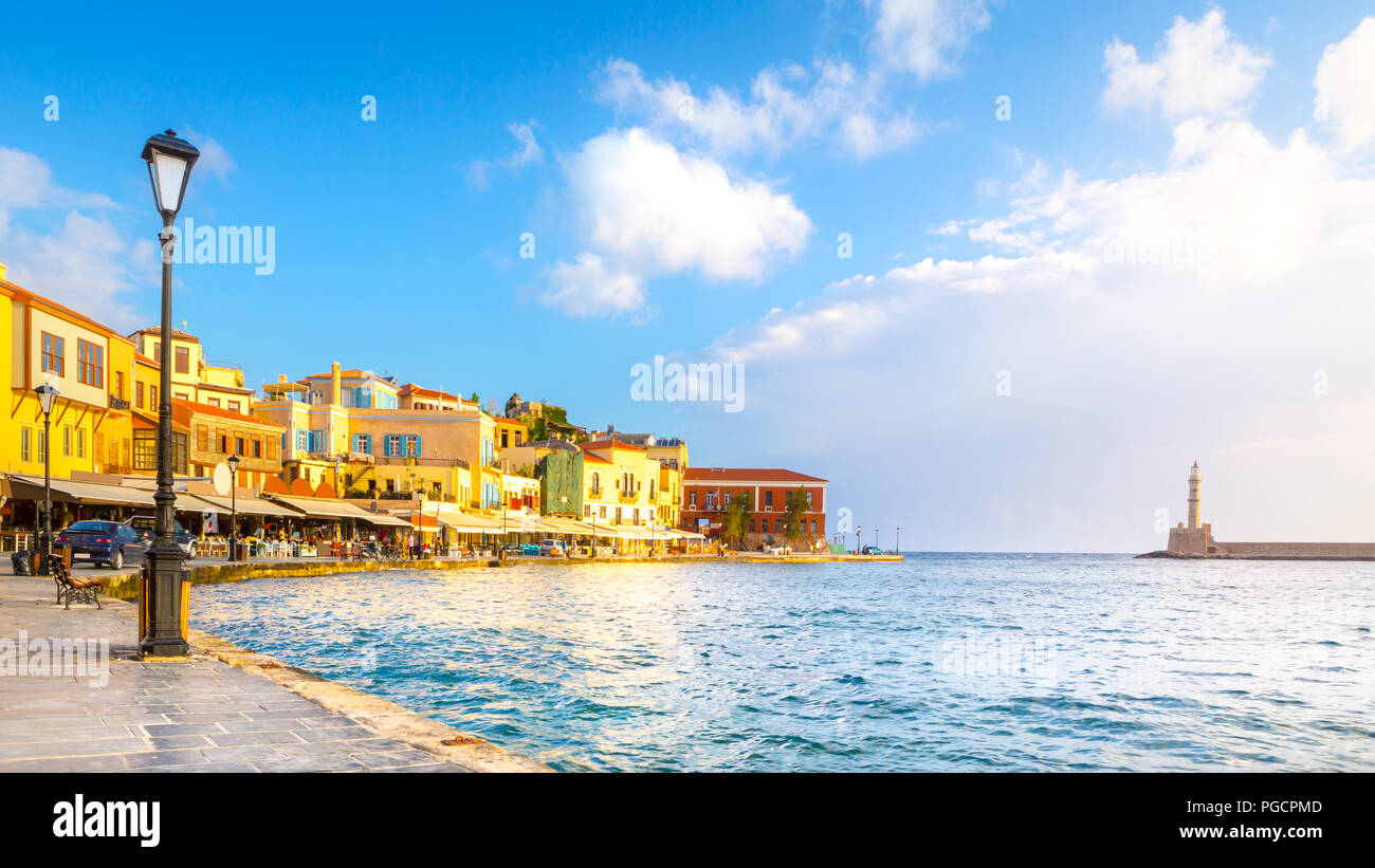 View of the old port of Chania, Crete Island, Greece Stock Photo - Alamy