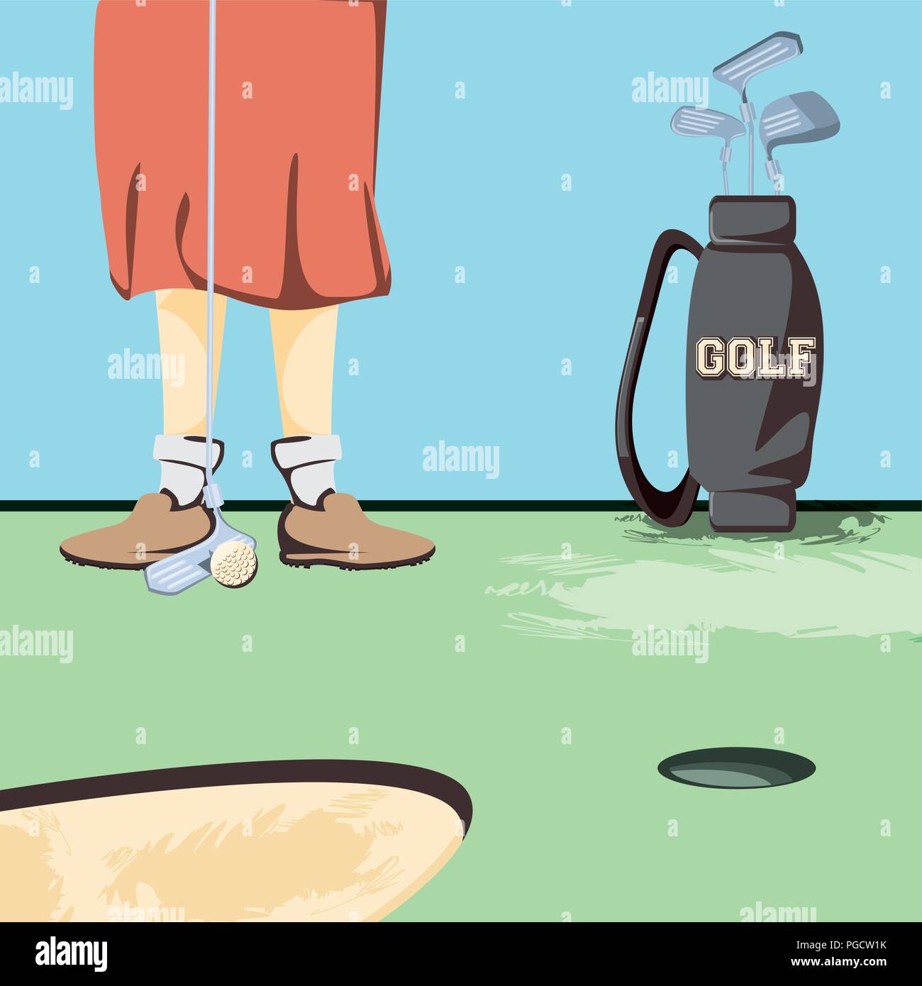 female golfer feet on golf course vector illustration design Stock ...