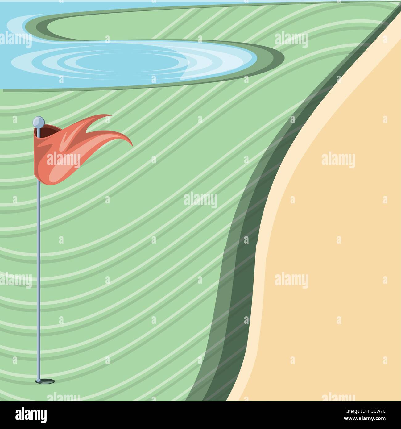 golf curse with sand trap and lake vector illustration design Stock ...