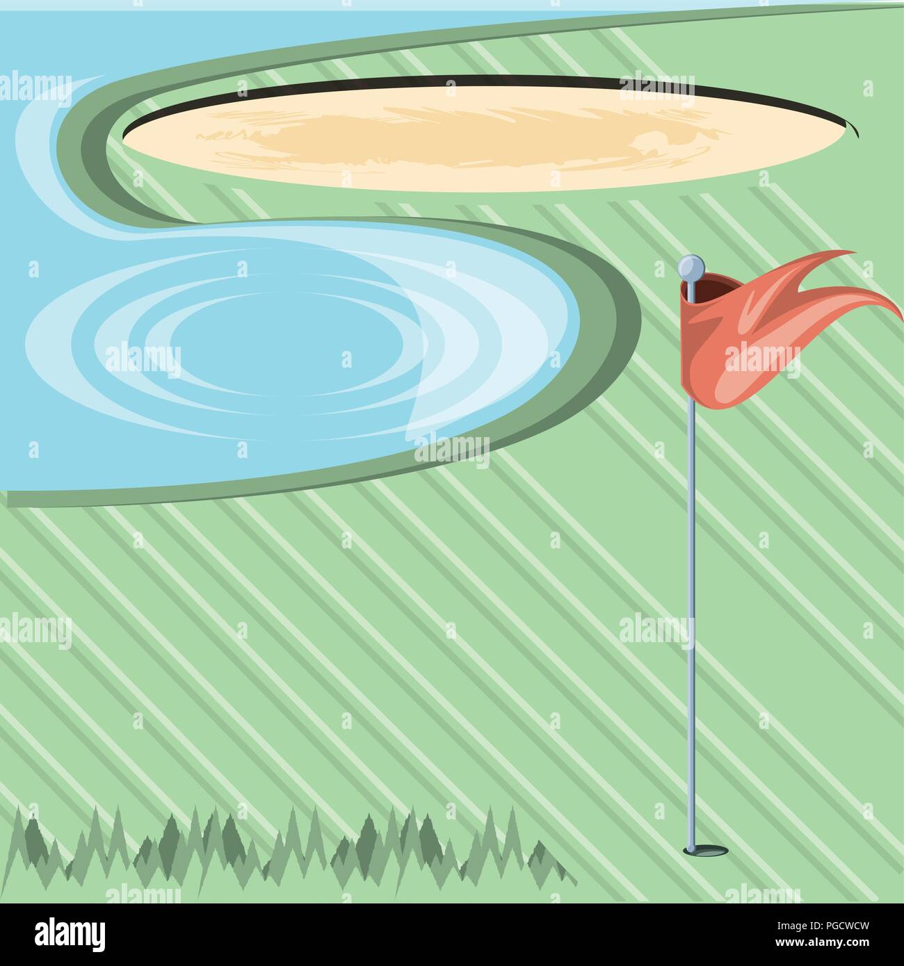 golf curse with sand trap and lake vector illustration design Stock ...