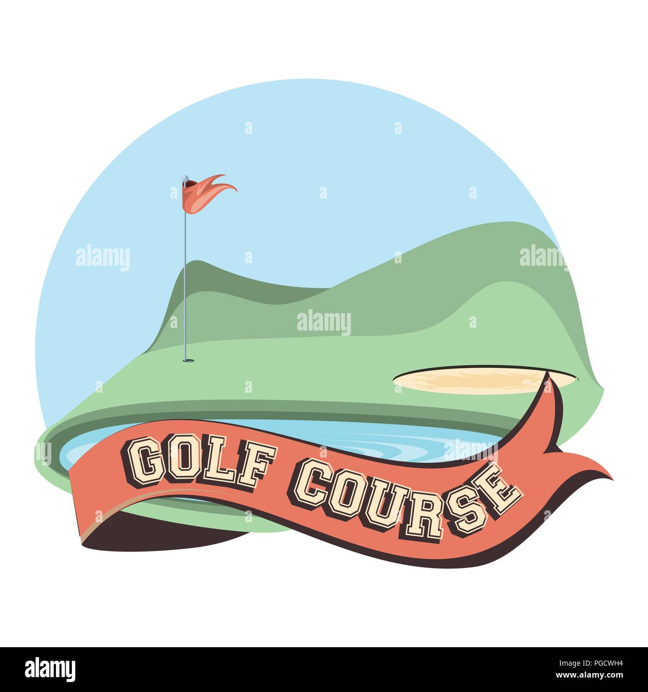 golf curse with sand trap and lake vector illustration design Stock ...