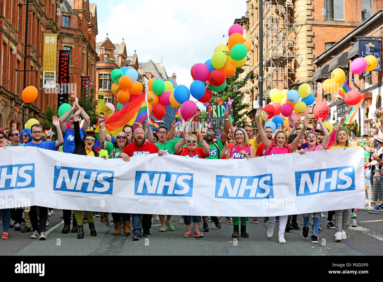 Manchester, UK. 25th Aug 2018. NHS workers at the LGBTQ pride parade ...