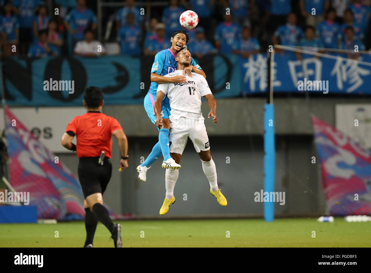 Best Amenity Stadium, Saga, Japan. 22nd Aug, 2018. (L to R) Yuji Takahashi (Sagan), Wellington ...