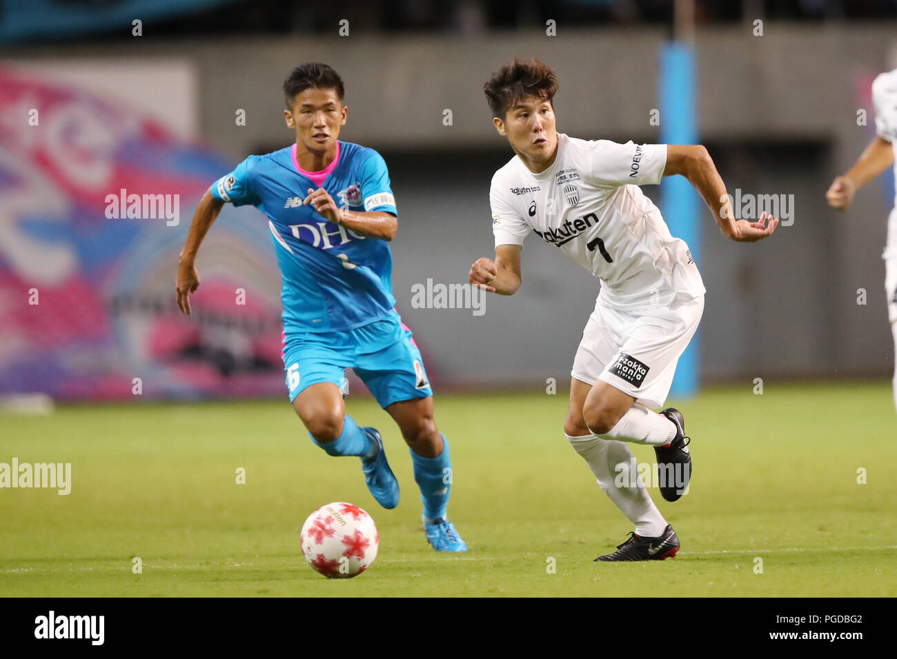 Best Amenity Stadium, Saga, Japan. 22nd Aug, 2018. (L to R) Akito Fukuta (Sagan), Hirotaka Mita ...