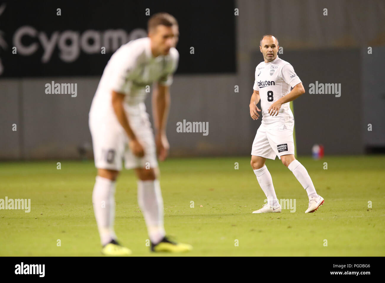 Best Amenity Stadium, Saga, Japan. 22nd Aug, 2018. (L to R) Lukas Podolski, Andres Iniesta ...