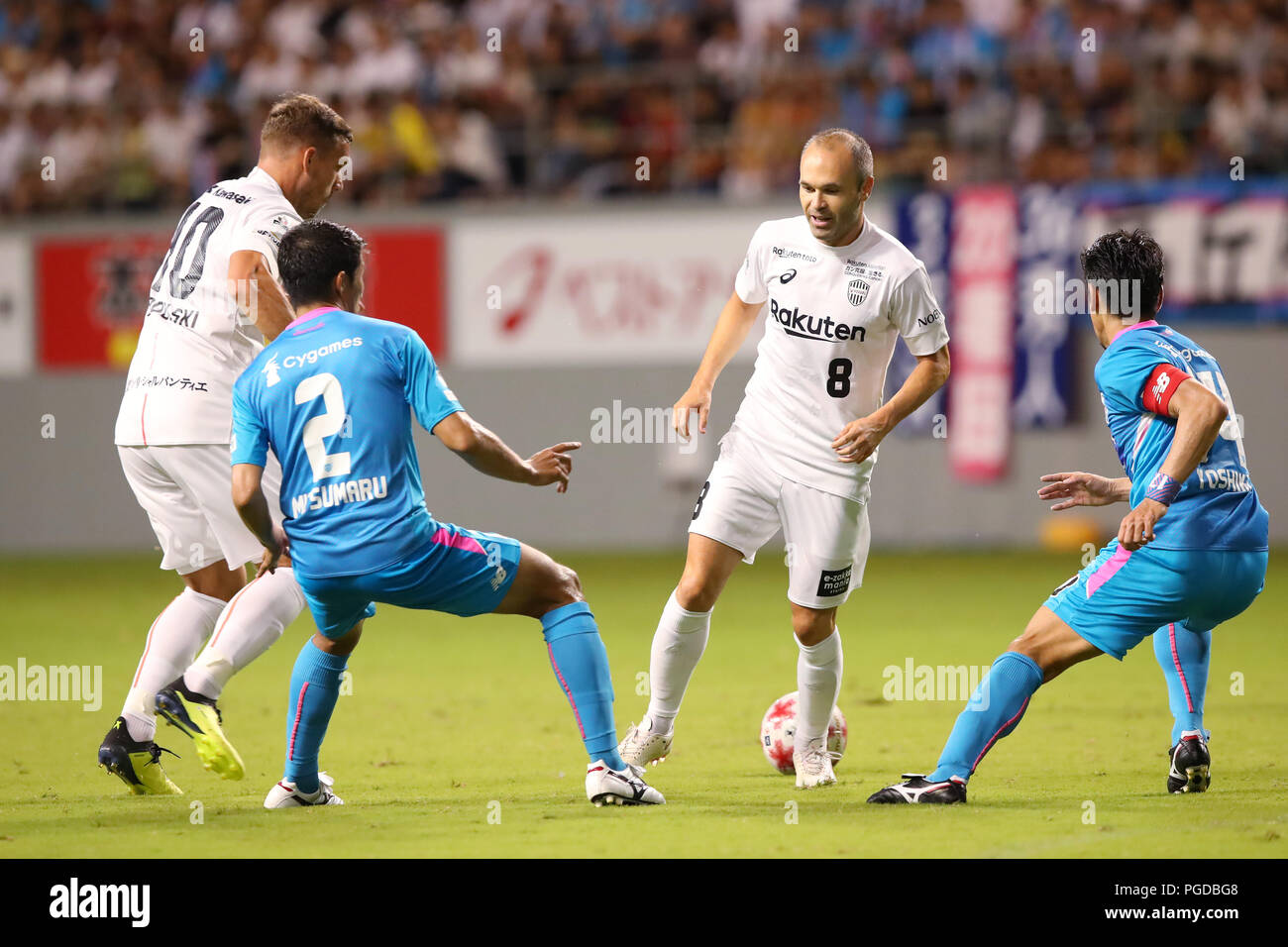 Best Amenity Stadium, Saga, Japan. 22nd Aug, 2018. (L to R) Lukas Podolski, Andres Iniesta ...
