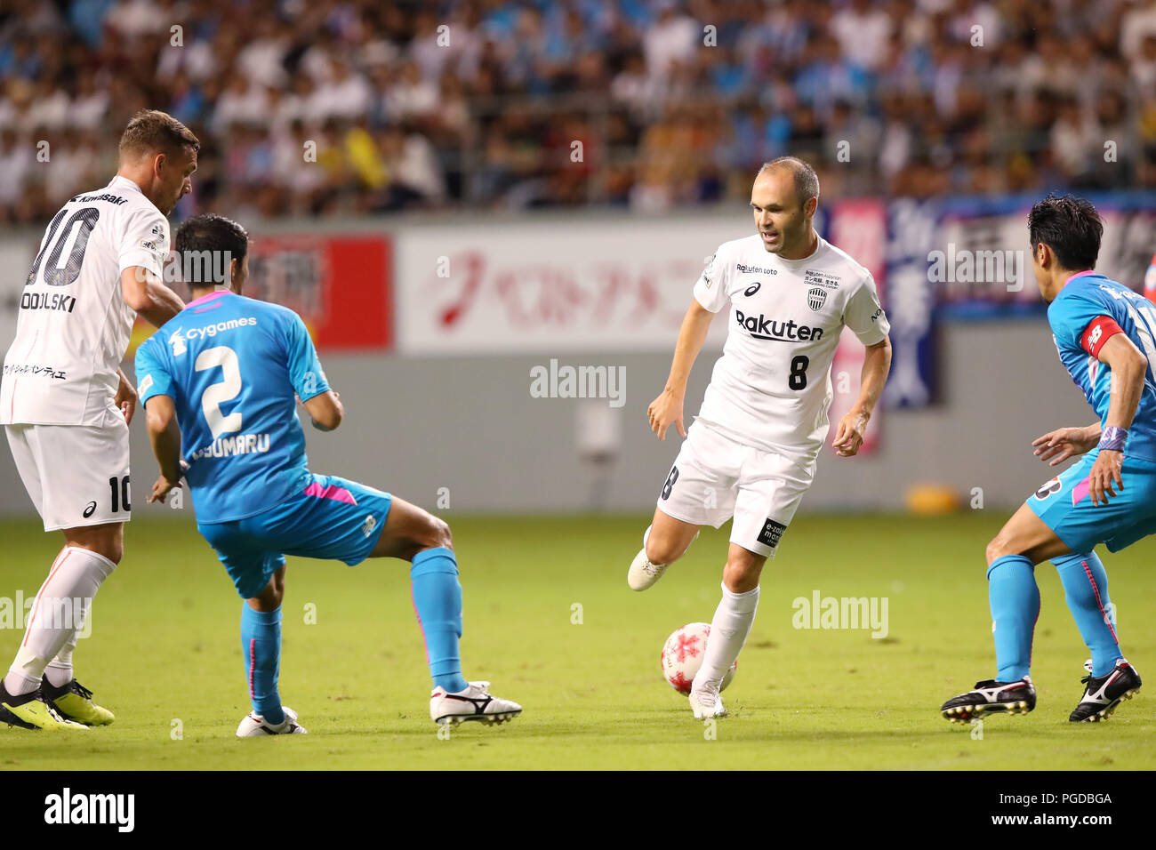 Best Amenity Stadium, Saga, Japan. 22nd Aug, 2018. (L to R) Lukas Podolski, Andres Iniesta ...