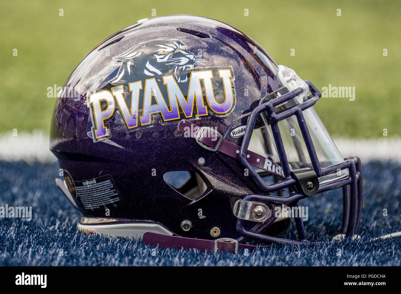 Houston, USA. 25 August 2018. A Prairie View A&M Panthers helmet sits ...