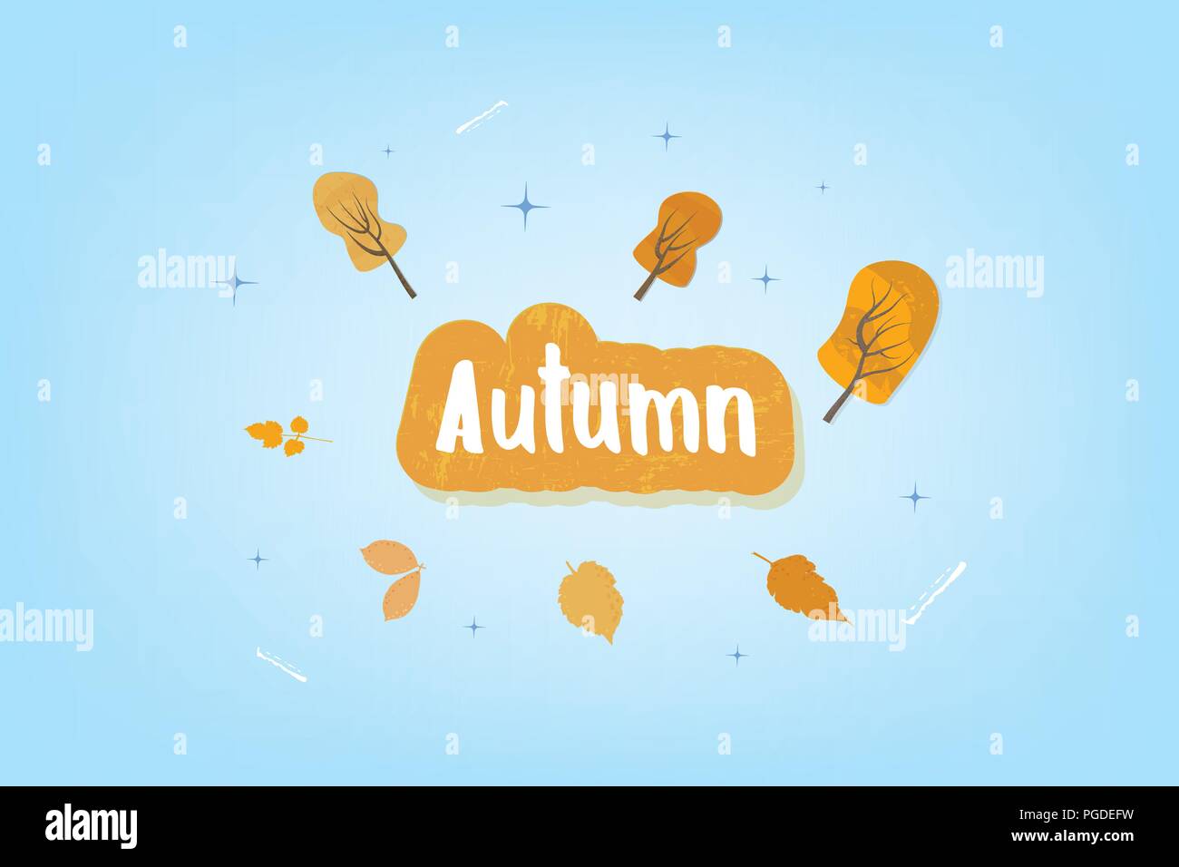 Autumn sticker with handwritten lettering, trees and leaves decoration ...