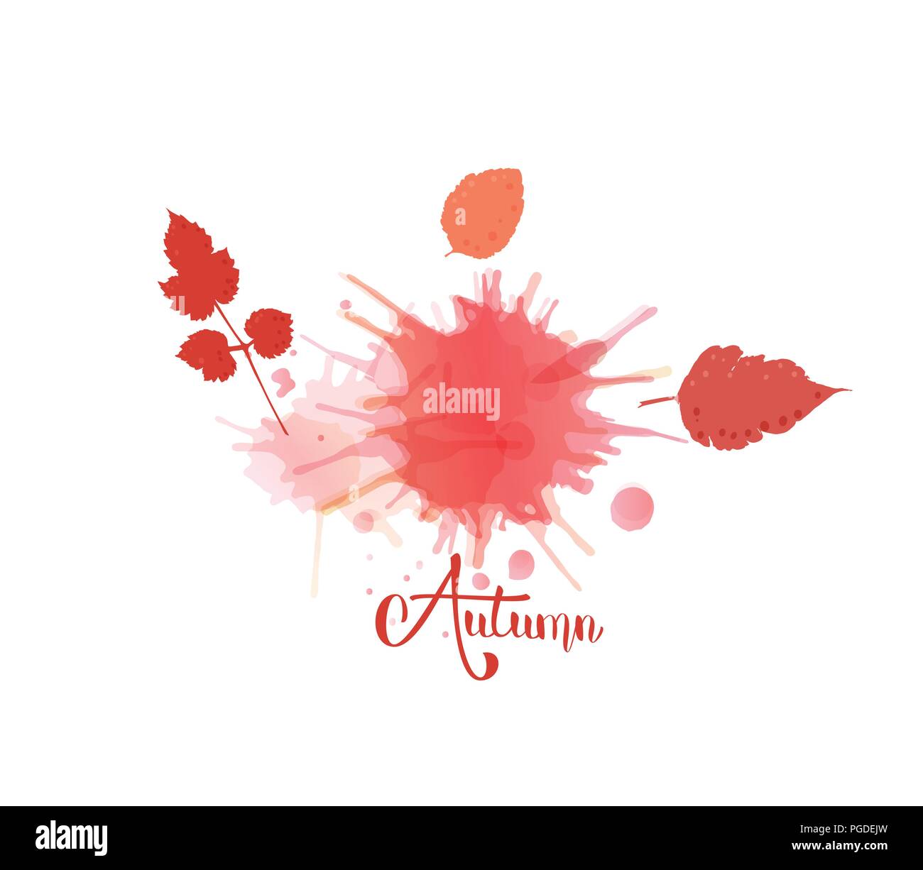 Autumn template. Handwritten lettering with watercolor splash blot and ...