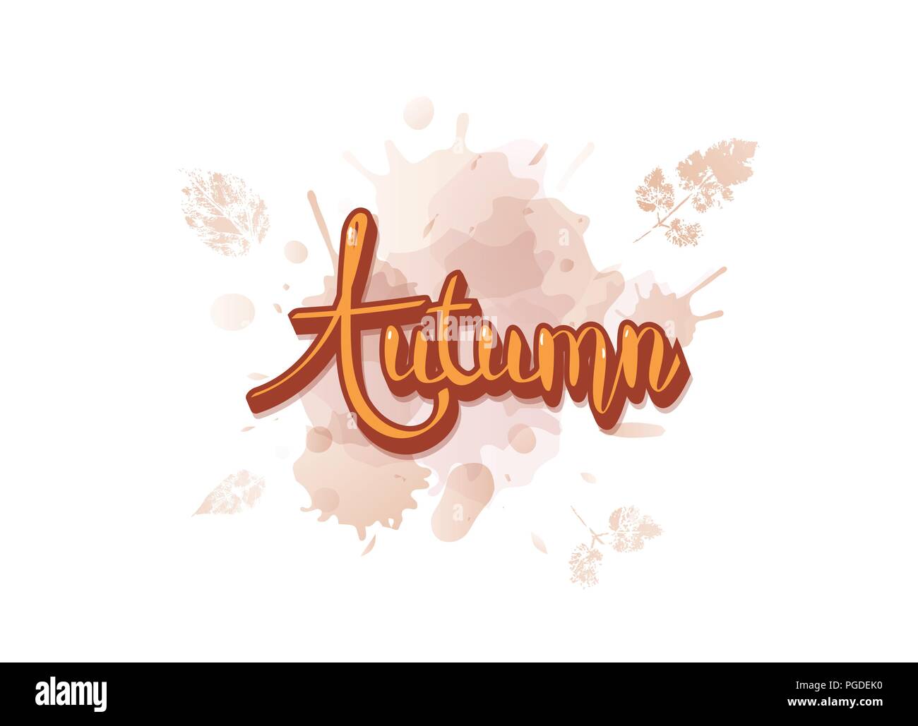 Autumn phrase. Handwritten lettering with watercolor splash blot ...