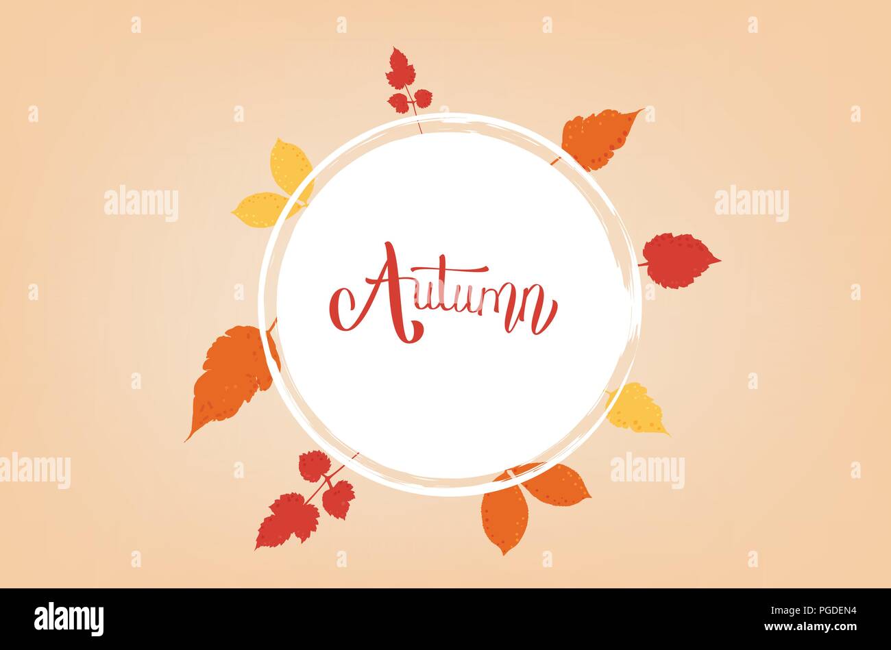 Autumn template with round frame. Handwritten lettering with decoration ...
