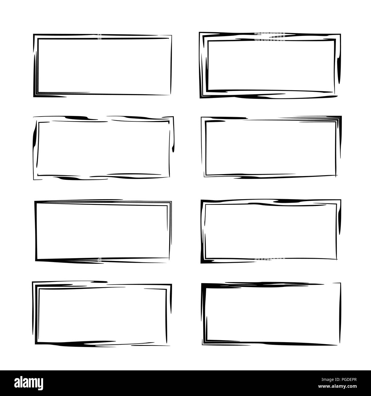 Black linear grunge frames collection. Set of rectangle empty borders ...