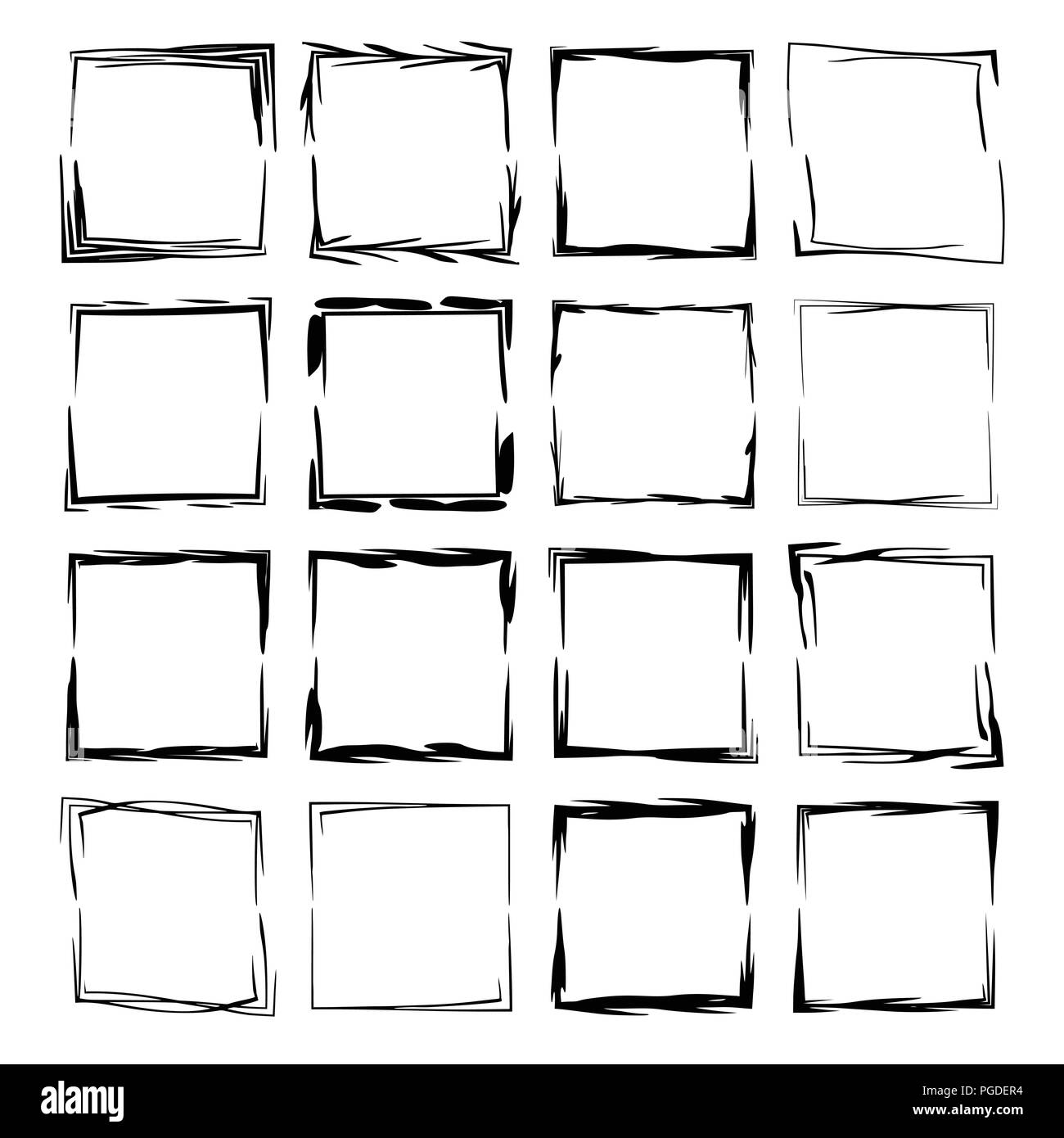 Black square grunge frames collection. Set of geometric rectangle empty borders. Vector ...