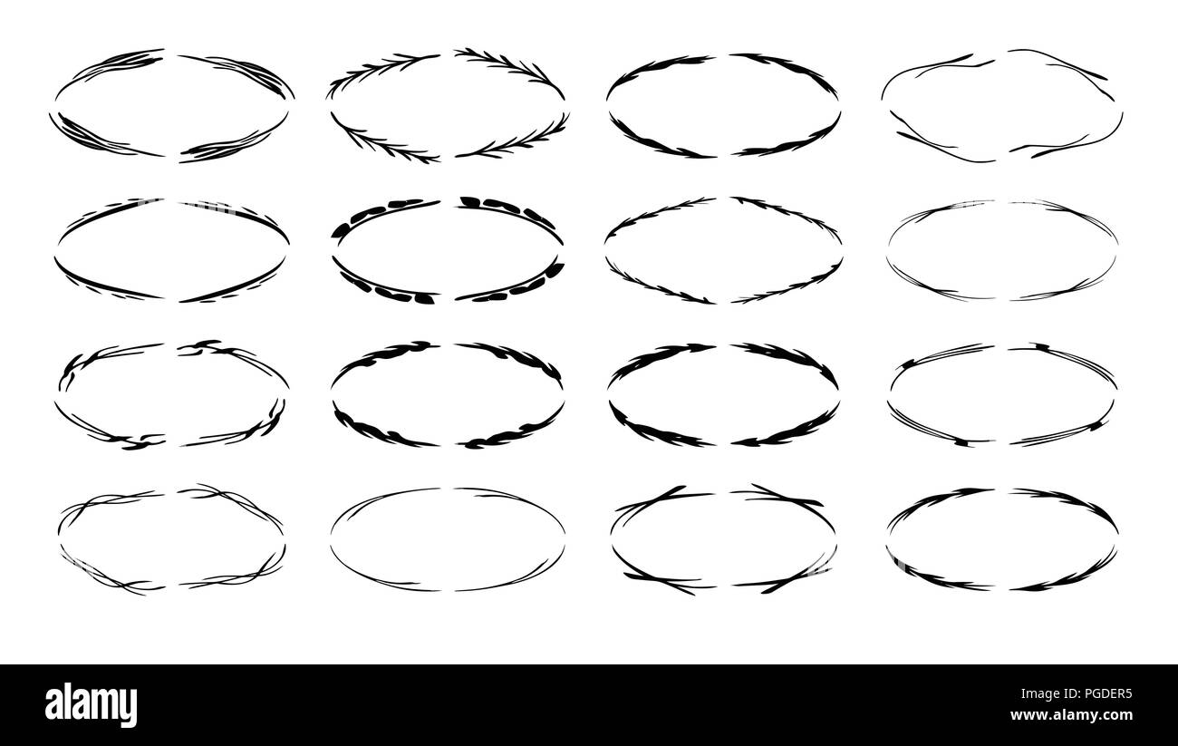 Set of black oval grunge frames. Branches borders collection. Vector ...