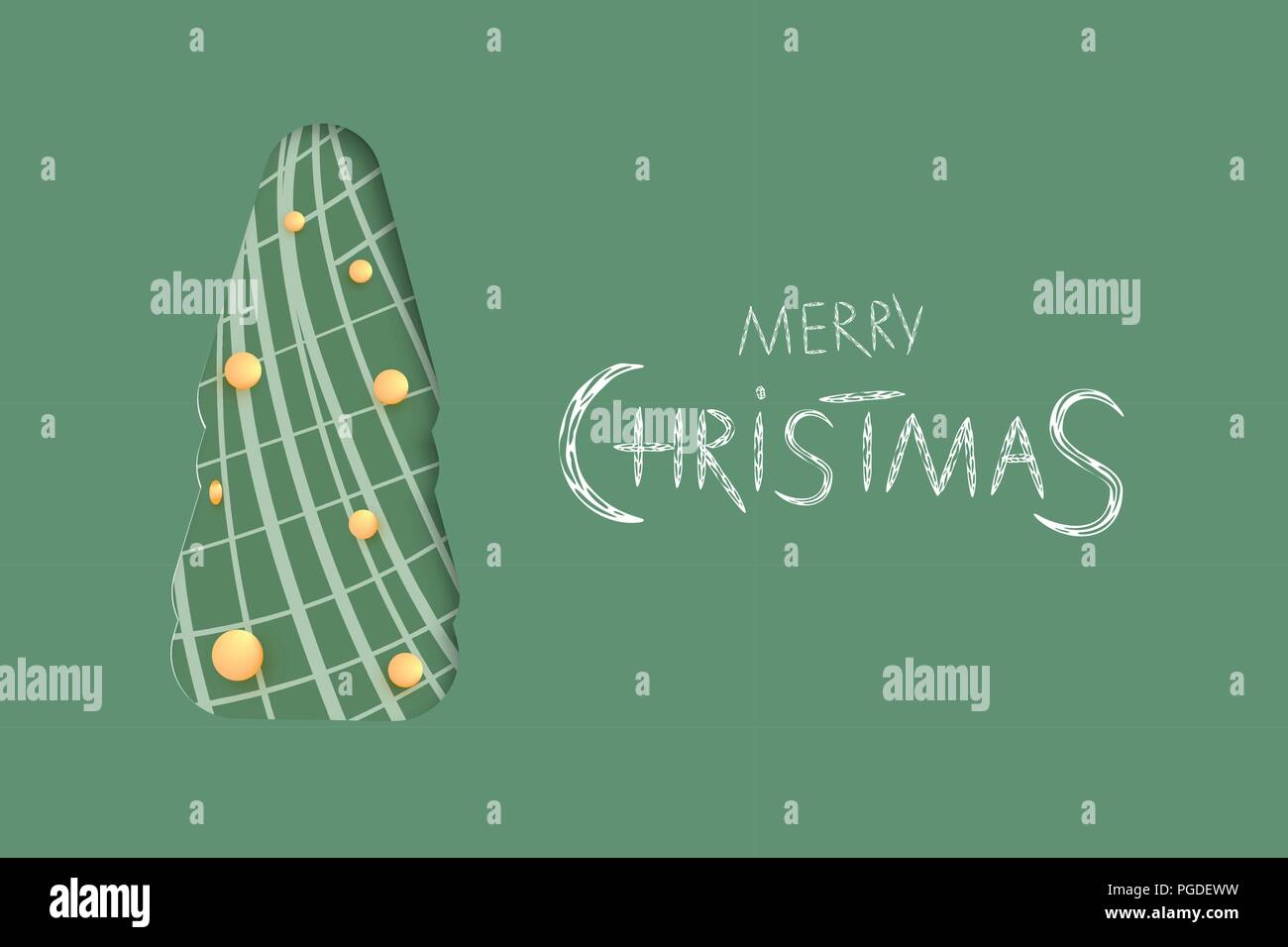 Merry Christmas Brush Handwritten Lettering With Decotated Tree