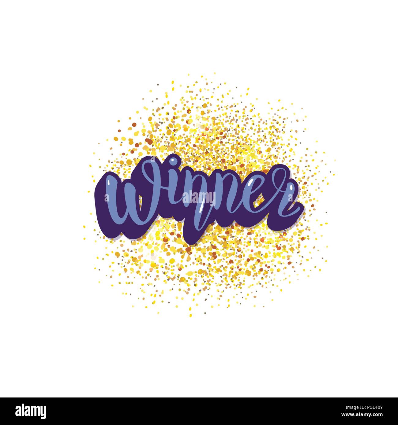 Winner quote with gold glitter. Handwritten lettering with decoration ...