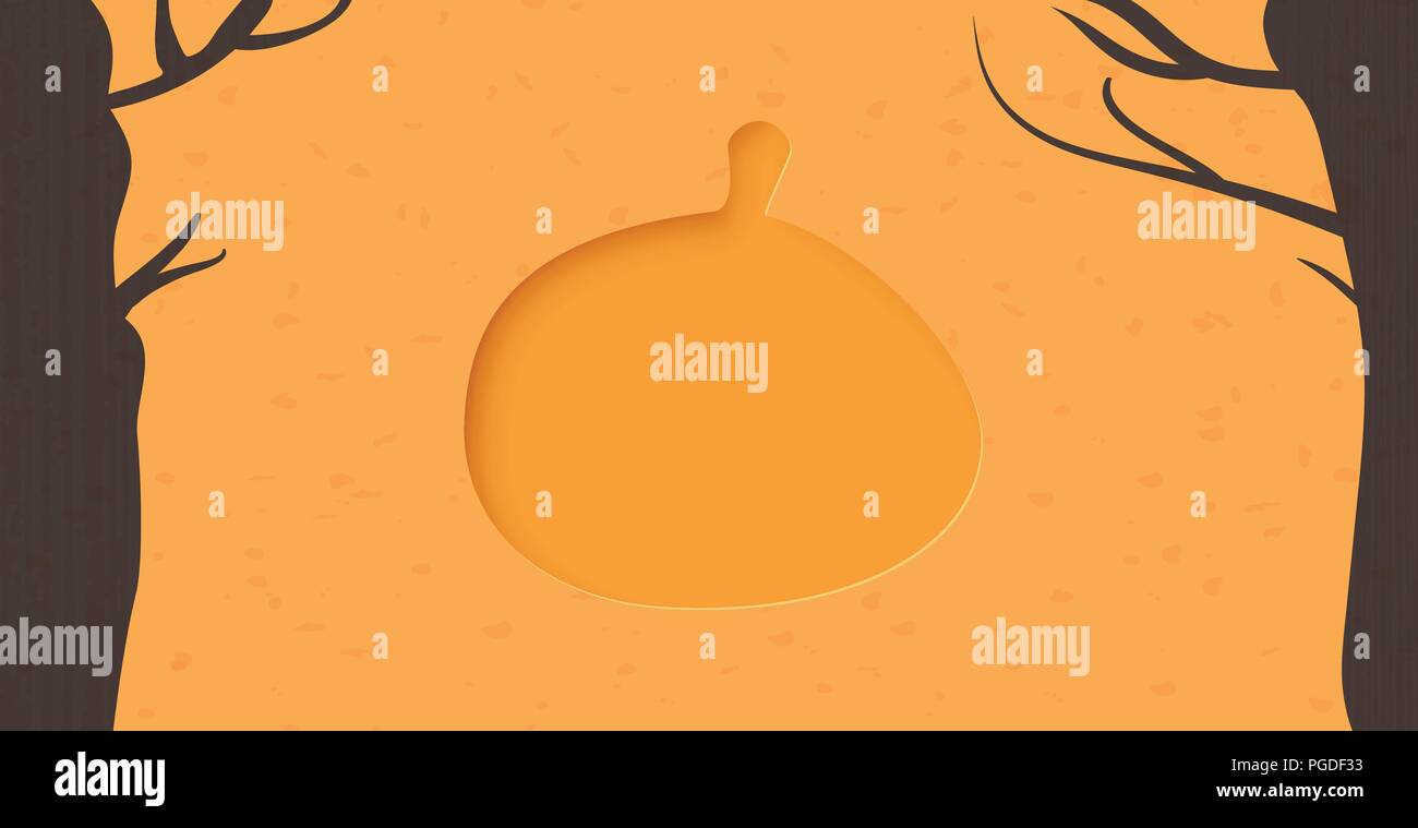 Pumpkin paper cut shape and trees frame. Template for holiday design ...