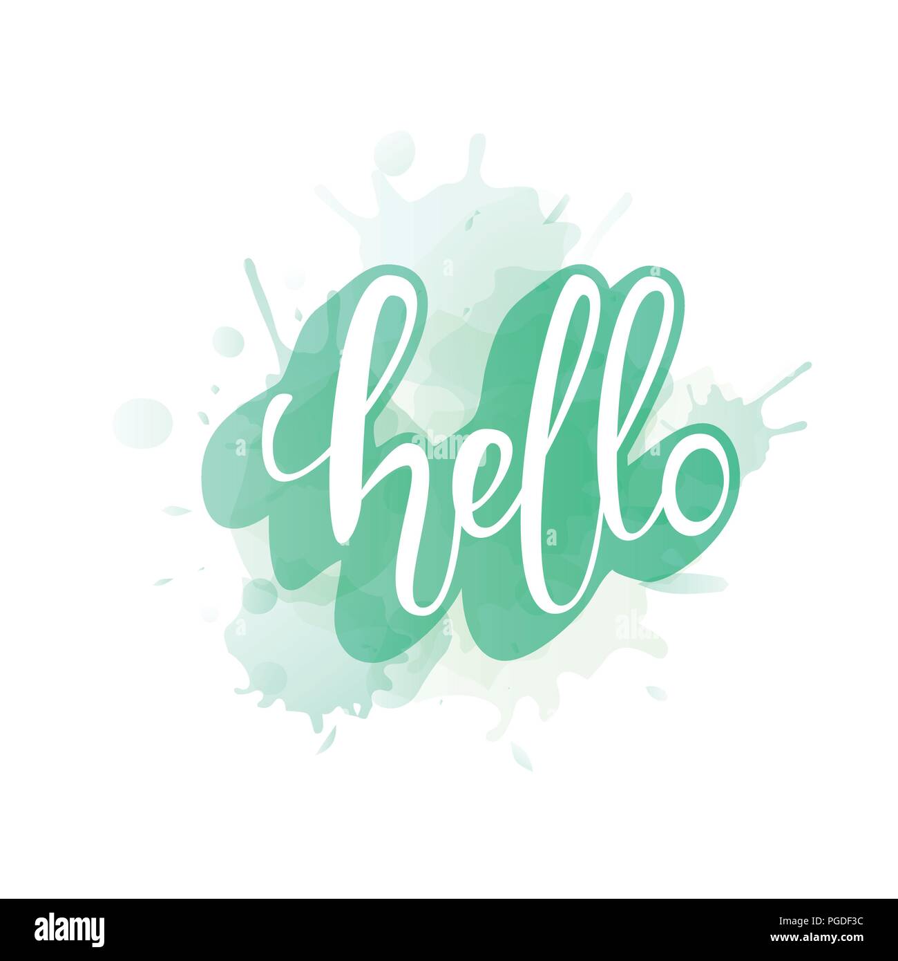 Hello handwritten lettering with watercolor texture isolated . Text ...